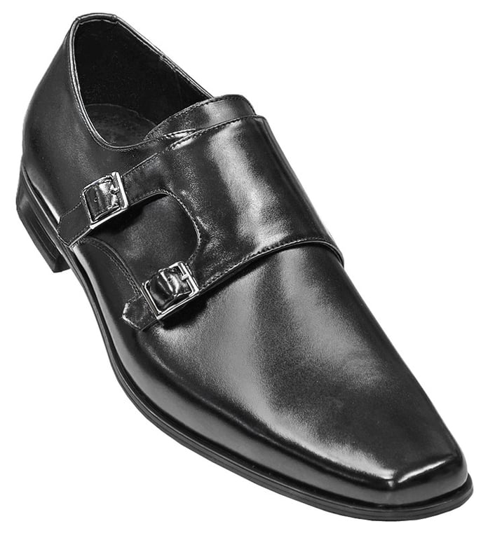 Stacy Adams "Broderick" Black Leather Loafer Shoes With Double Monkstr