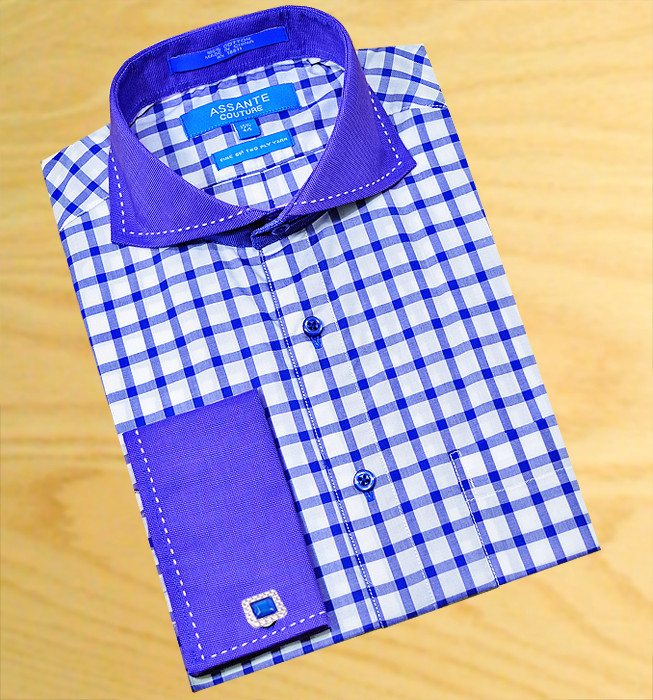 Assante Denim Blue / White Windowpane Super 80’s Two Ply 100% Cotton D