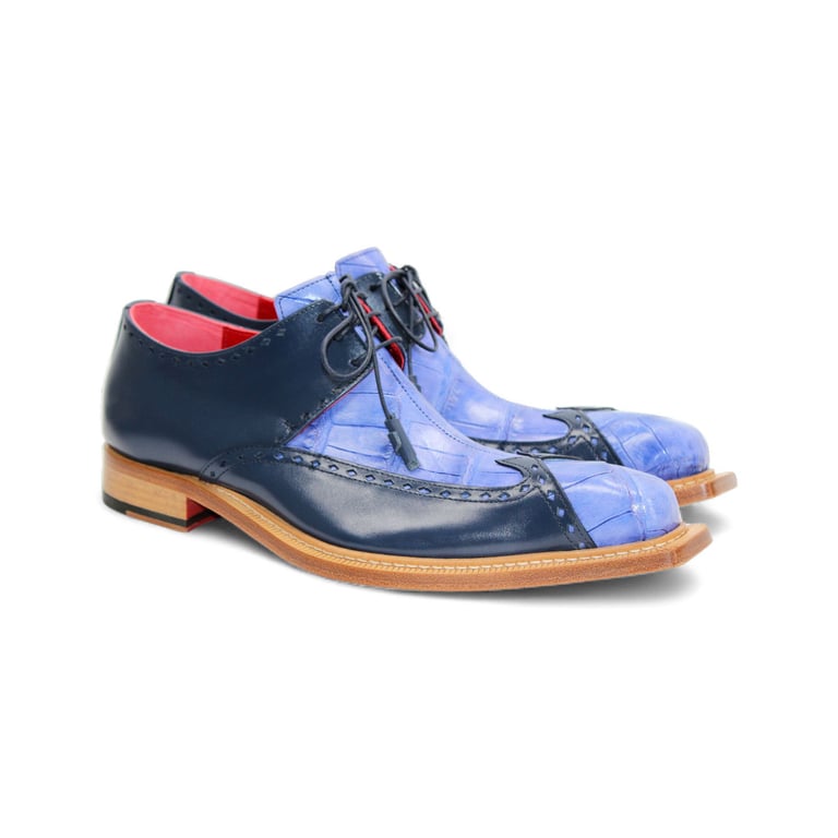 Fennix Italy "Logan" Navy Genuine Alligator Lace-Up Dress Shoes.