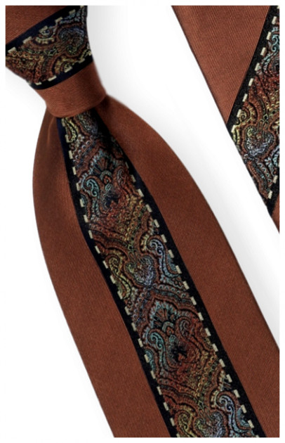 Steven Land W760 Cognac Multi / Black Paisley Inlay Design 100% Silk N