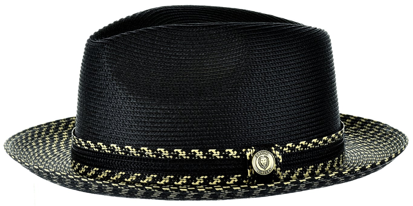 Bruno Capelo 12345 Black/Cream Poly Straw Fedora Italian-designed