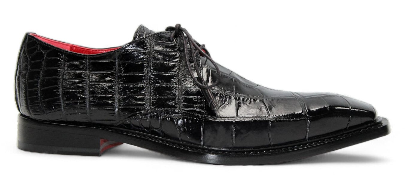 Fennix Italy Rowan Black Genuine Alligator Derby Shoes, Handmade ...