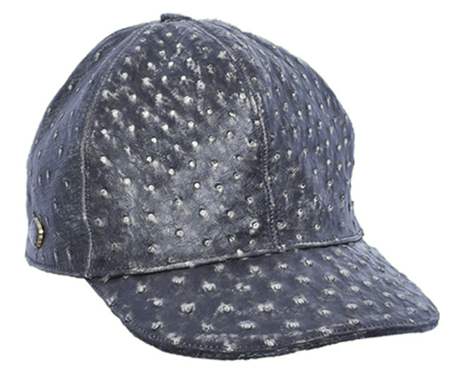 Los Altos Rustic Black Genuine Ostrich Baseball Hat G010381
