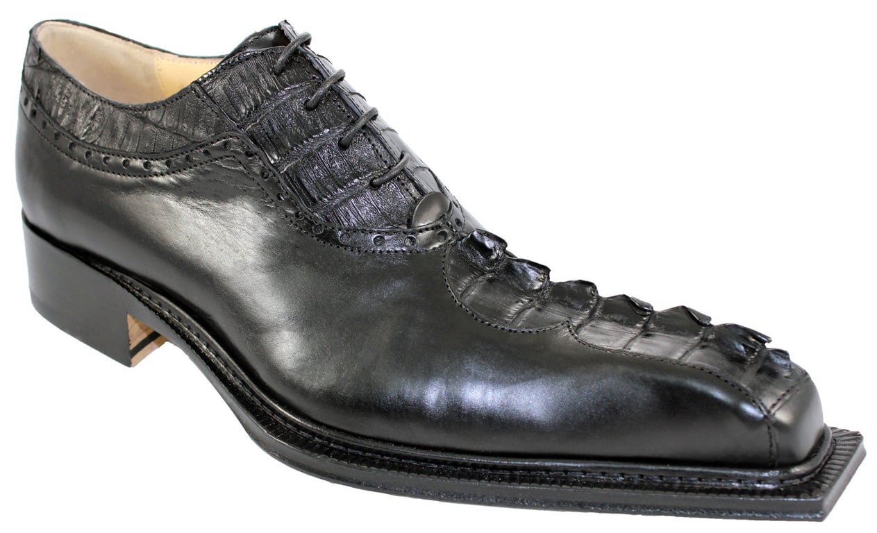 Fennix Italy 4077 Black Genuine Hornback Crocodile Tail / Calf Oxford