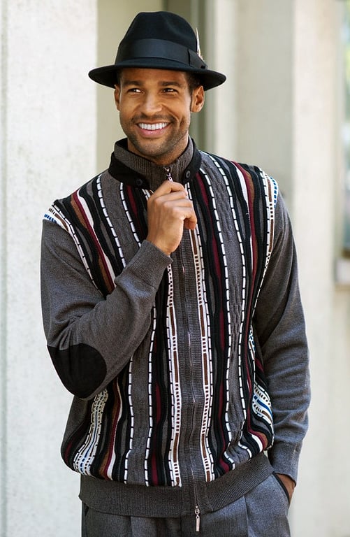 Montique Grey / Black / Multicolor Zip-Up Sweater Outfit With Black Mi