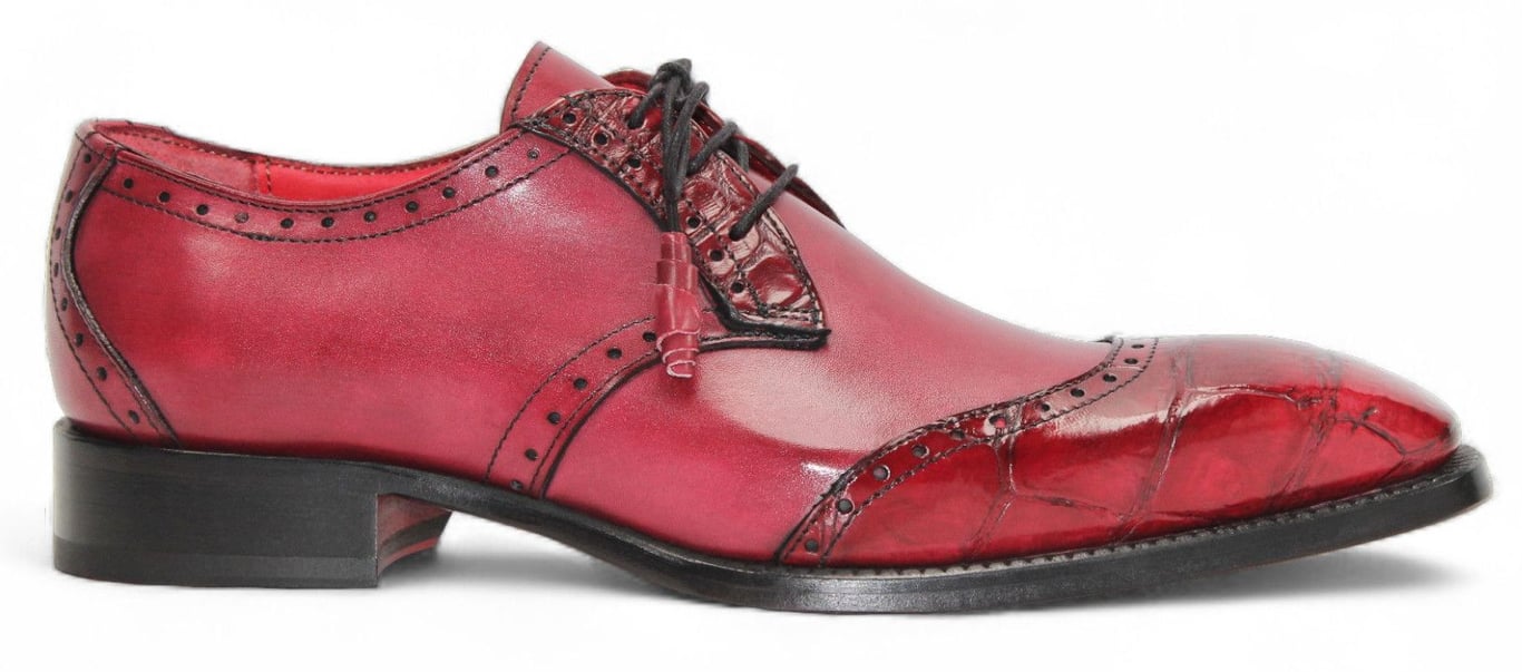 Fennix Italy Jax Antique Red Genuine Alligator Leather Derby Shoes