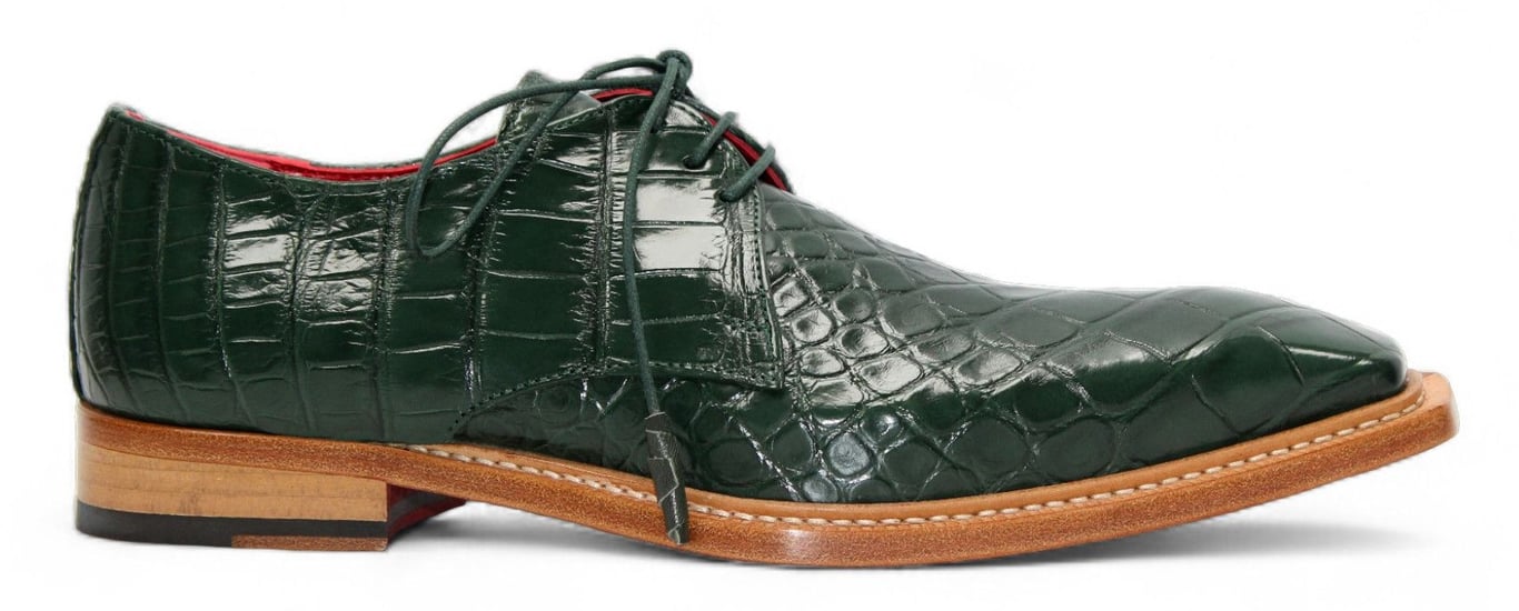 Fennix Italy Rowan Green Genuine Alligator Derby Shoes, Lambskin Lined ...