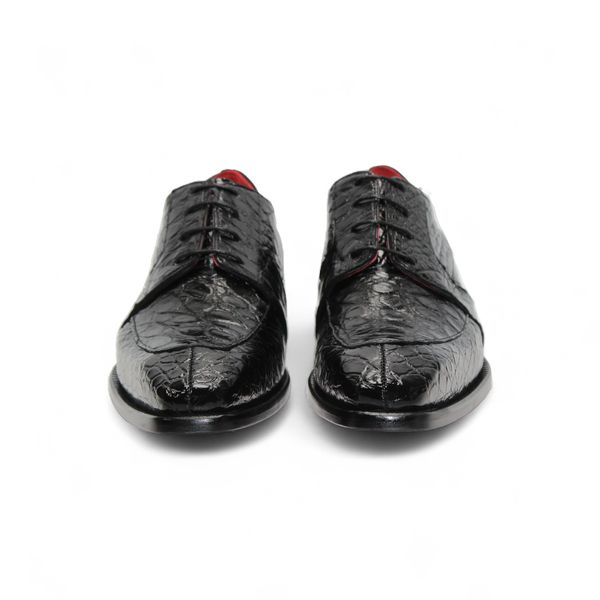 Fennix Italy Charles Black Genuine Alligator Derby Shoes — Hand-stitch
