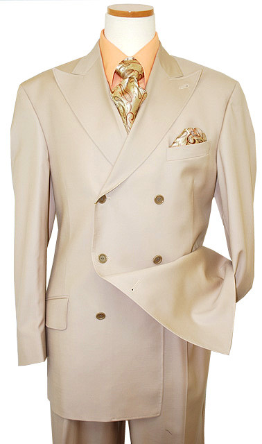 Zanetti Sand Double Breasted 130's Wool Suit | Upscale Menswear