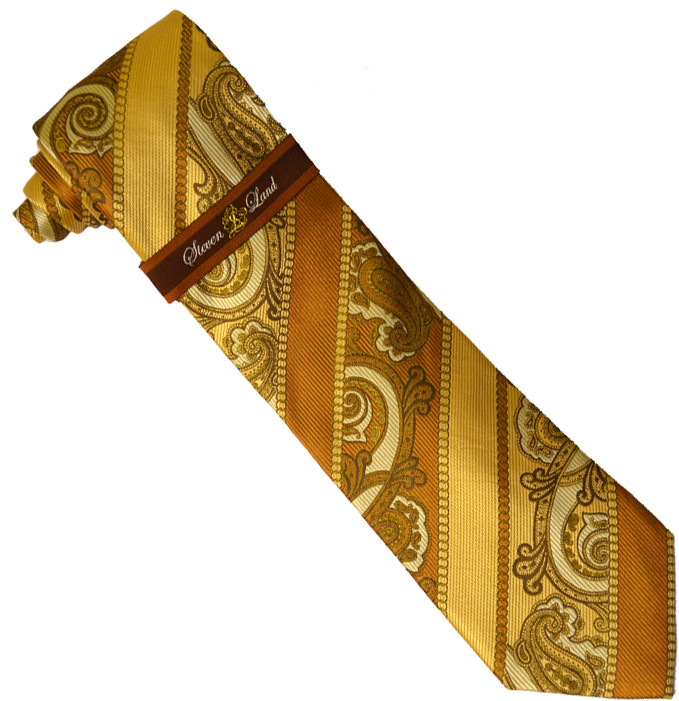 Steven Land Collection SL182 Copper / Gold Paisley Diagonal Design 100