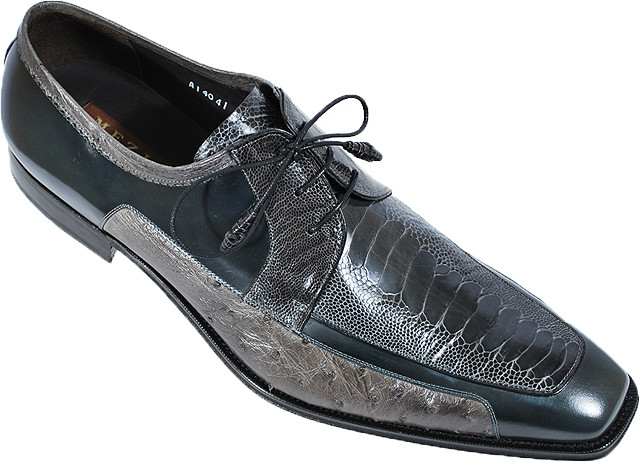 Mezlan "13431" Grey Genuine Ostrich / Cordovan Leather Shoes