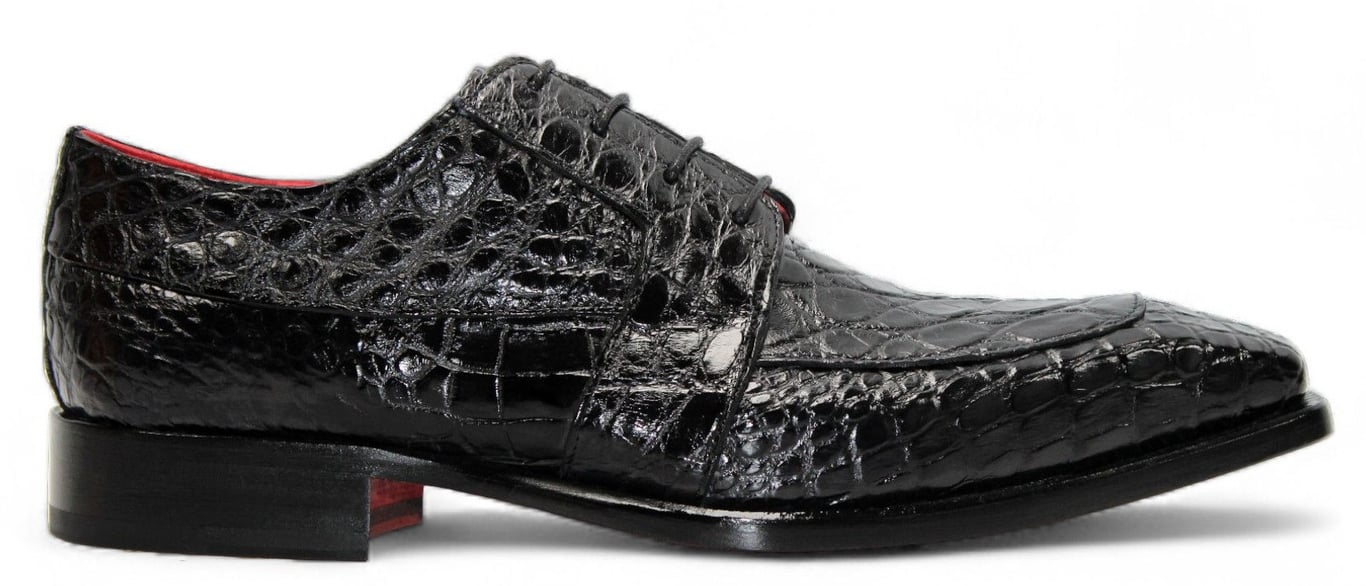 Fennix Italy Charles Black Genuine Alligator Derby Shoes — Hand-stitch