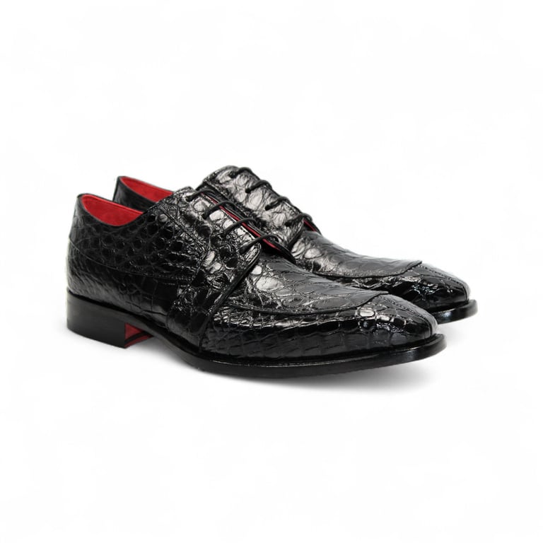 Fennix Italy Charles Black Genuine Alligator Derby Shoes — Hand-stitch